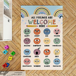 Feelings Chart Rug, Mental Health Rug, Classroom Rugs, Classroom Rugs Elementary, Classroom Furniture Elementary, Abc Floor Mat Anti-skid Rug for School & Learning Area, Student Colorful Rug (3x5ft)