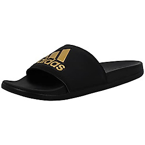 adidas Women's Adilette Comfort Slides, Core Black/Gold Metallic/Core Black, 6