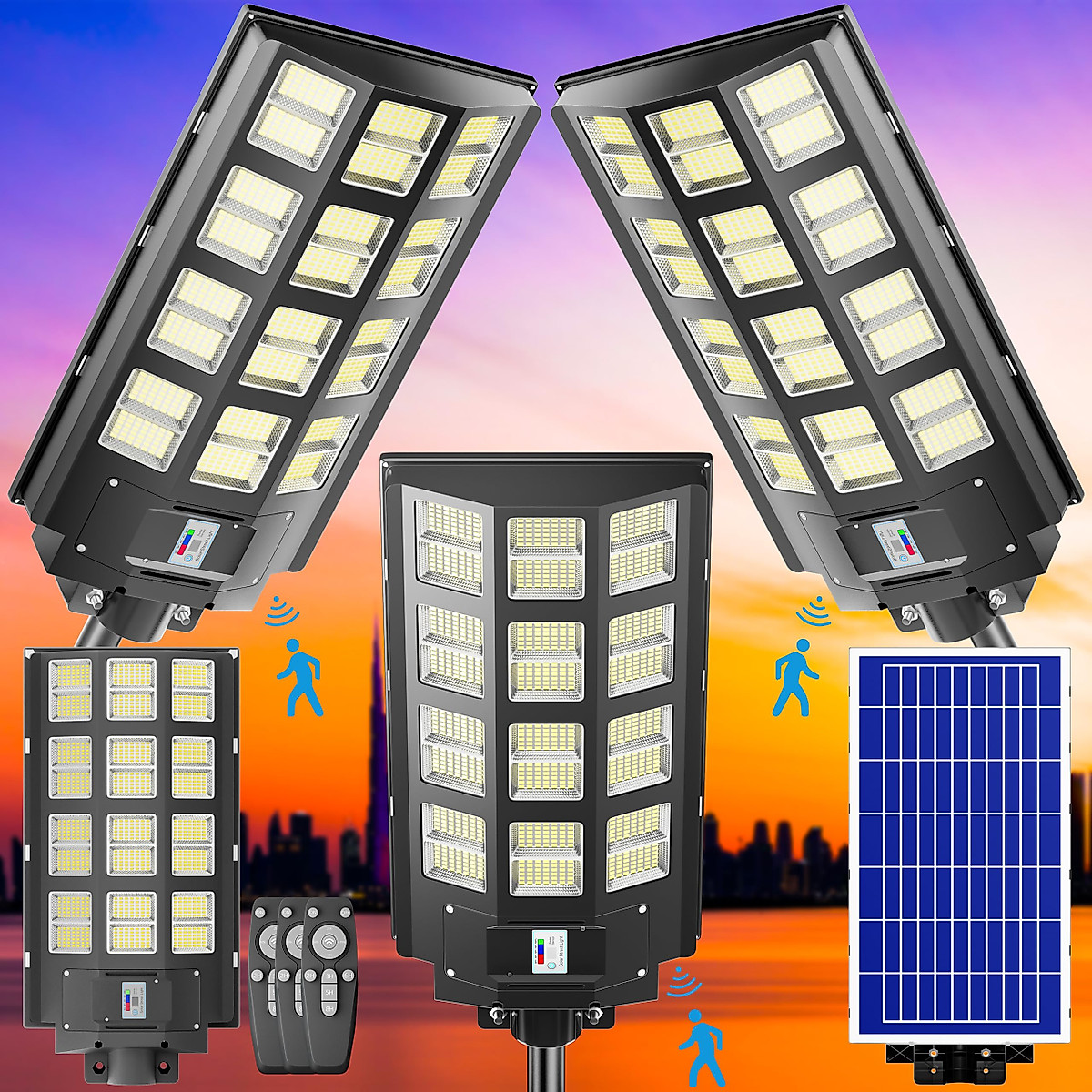 IOBZSM 3-Pack Solar Street Light - 3200W Outdoor Parking Lot Lights, 240000 Lumens, Dusk to Dawn Motion Sensor, IP67 Waterproof, Solar Street Light Outdoor,Commercial Grade