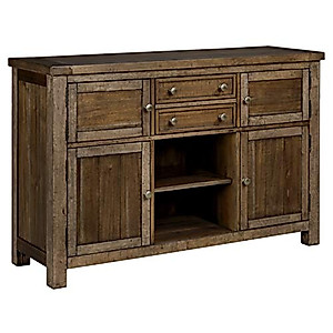 Signature Design by Ashley Moriville Rustic -Dining Room Buffet with 4 Cabinets & Display Shelf, Brown