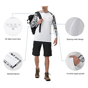 FISHEAL UPF 50+ UV Sun Protection with Zip Pocket - Fishing Shirts for Men Long Sleeve Mesh Sides Performance Shirt