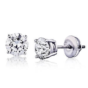 The Diamond Channel 0.50-6 CARAT Lab Diamond Stud Earrings for Women 14 Karat Gold Round Earrings 4 Prong Setting with Screw Back and Posts Studs (F-G Color, VS1-VS2 Clarity) (1.00 cttw, white-gold)