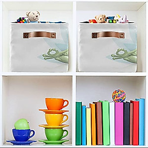 Kigai Funny Frog Doing Yoga Square Storage Basket, Portable Leather Storage Basket for Office, Furniture, 14.2 L x 10.2 W x 8.3 H In