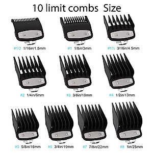 Clipper Guards Cutting Guides Compatible with Wahl Clipper with Metal Clip-from 1/16 Inch to 1 Inch(1.5-25mm)，10 Pack Black