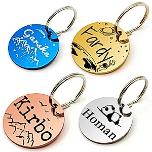 Dog Tags Engraved for Pets, Stainless Steel Personalized Cat Tags, Anti-Lost Double-Sided Deep Engraved Custom Dog Tag, A Variety of Fonts and Patterns Suitable for Dog and Cat Collar (Round)