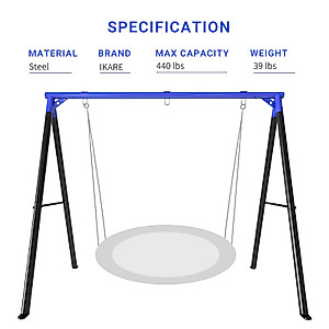 IKARE Upgraded Heavy Duty Metal Swing Frame with Ground Nails, Swing Stand for 440lbs Load Capacity, Fits for Most Swings, Great for Indoor and Outdoor Activities (Blue & Black)