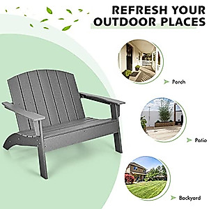 Giantex Adirondack Chair Outdoor Loveseat, High Density Polyethylene HDPE Material Adirondack Chairs Set of 2 People, Patio Adirondack Bench for Porch, Garden, Backyard Fire Pit Chair (1, Gray)
