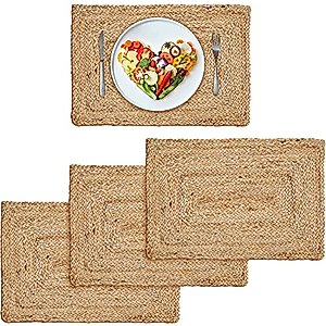 Jaipur Special Hausattire Jute Braided Placemats 13x19 Inches - Natural, Farmhouse Reversible Woven Mats for Kitchen & Dining Table (Set of 4)