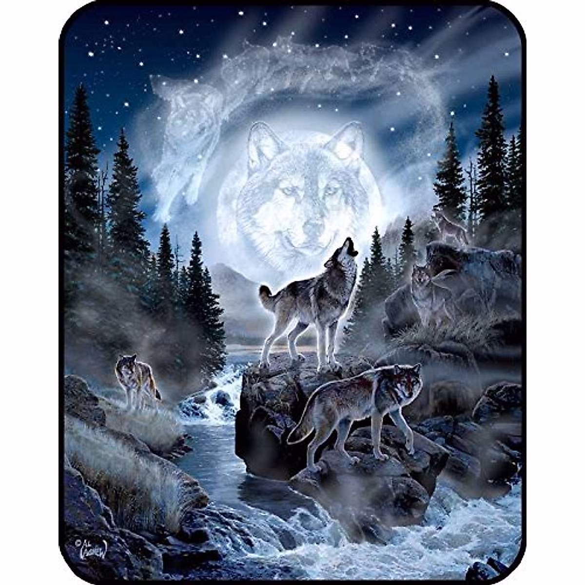 HommomH 40" x 50" Blanket Throw Comfort Warmth Soft Cozy Air Conditioning Easy Care Machine Wash Moon Wolf