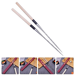 Angoily 2pcs Sashimi Chopsticks Long Chopsticks Metal Noodles Chopstick Cooking Frying Chopsticks Moribashi Chopsticks Korean Chopstick Wooden Handle Stainless Steel Travel Non-slip