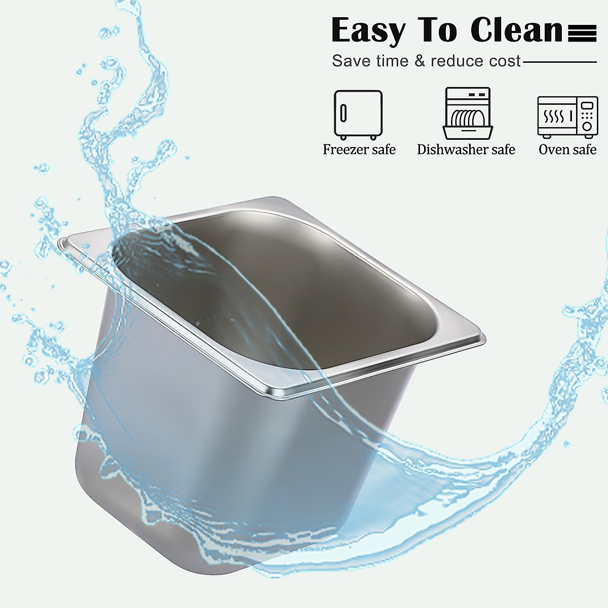 BSTKEY 6 Pack 1/6 Size 6 Inch Deep Hotel Pan, Stainless Steel Steam Table Pan, Stackable Catering Pan Metal Pan Commercial Food Pans for Kitchen Restaurant Buffet Party Supplies