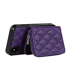 ShunJieTech for iPhone Xs Max Case,for iPhone XSMax Wallet Case with Card Holder,Crossbody Chain Purse Wrist Handbag Strap Leather Cover Case [Card Slots][Coin Zipper Pocket](6.5")-Purple