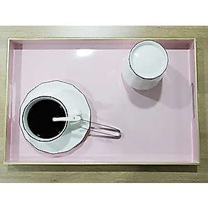 Decorative Tray, Marbling Plastic Tray with Handles, Rectangular Vanity Tray and Serving Tray for Bathroom, Kitchen, Ottoman and Coffee Table (Rectangle, Pink)