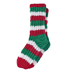 Earth Therapeutics Cozy Socks with Shea Butter - Red + Green Stripe
