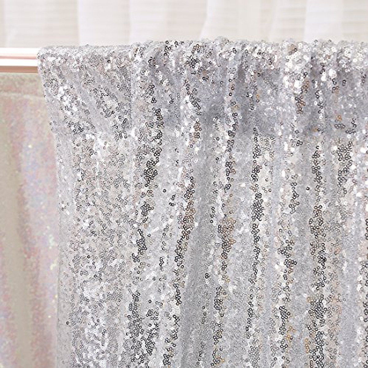 Poise3EHome Silver Sequin Backdrop Curtain, 10Ft x 10Ft Silver Glitter Backdrop Curtains, Sequence Xmas Thanksgiving Backdrop Drapes for Wedding Party Festival Decor