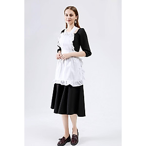 LilMents Women's Ruffle Outline Retro Apron Kitchen Cake Baking Cooking Cleaning Maid Costume (White)