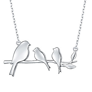 DAOCHONG 925 Sterling Silver 3 Birds on A Branch Necklace Mom and Babies Mother and Children Necklaces for Women Birthday Christmas (3 Birds - Sterling Silver)