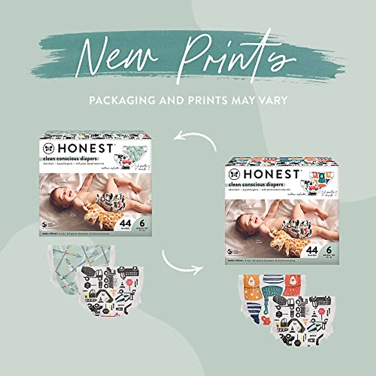 The Honest Company Clean Conscious Diapers | Plant-Based, Sustainable | Beary Cool + Big Trucks | Super Club Box, Size 6 (35+ lbs), 88 Count