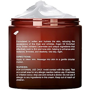 MAJESTIC PURE Whipped Argan Oil Body Butter for Women & Men - With Ceramides, Vitamin E & A & Vegan Collagen - For Skin, Face, & Appearance of Wrinkles & Fine Lines - 8oz