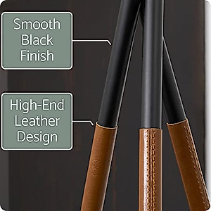 Kira Home Sadie 61" Mid Century Modern Tripod LED Floor Lamp + 9W Bulb (Energy Efficient/Eco-Friendly), Leather Accent Legs, Black Drum Shade, Black Finish