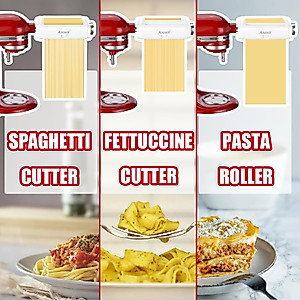 Pasta Maker Attachment for ALL KitchenAid Stand Mixers,Noodle Maker Kitchen Aid Mixer Accessories 3-in-1 Including Dough Roller Spaghetti Fettuccine Cutter and Cleaning Brush - Pasta Roller and Cutter