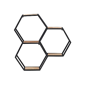 Powell Furniture Linon Josia Iron and Wood Wall Storage and Display Shelves in Black