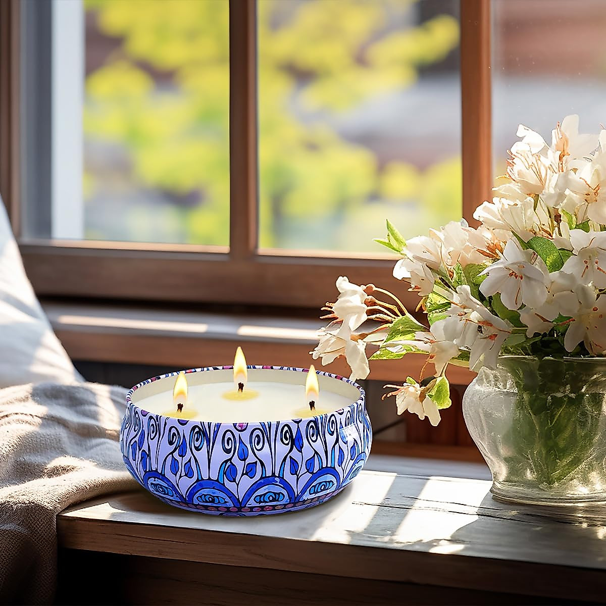 Indoor Citronella Candle, 4 x 14 oz 3 Wick, Outdoor Portable Travel Jar Candle, Powerful Lemongrass Essential Oil Soy Wax for Garden, Patio, Deck, Camping, Porch