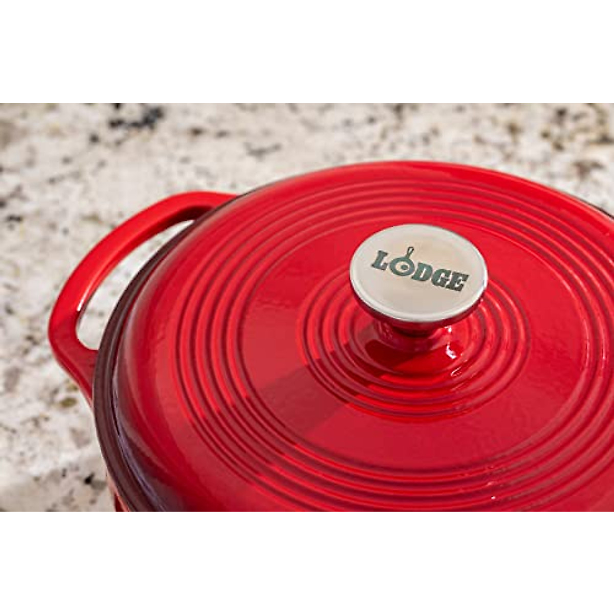 Lodge 4.5 Quart Enameled Cast Iron Dutch Oven with Lid – Dual Handles – Oven Safe up to 500° F or on Stovetop - Use to Marinate, Cook, Bake, Refrigerate and Serve – Island Spice Red
