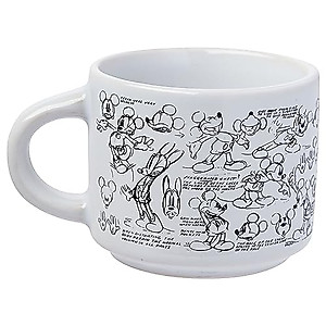 Silver Buffalo Disney Mickey Mouse Vintage Sketches Art 4pc Stackable Ceramic Espresso Small Cup Set, 3 Ounces