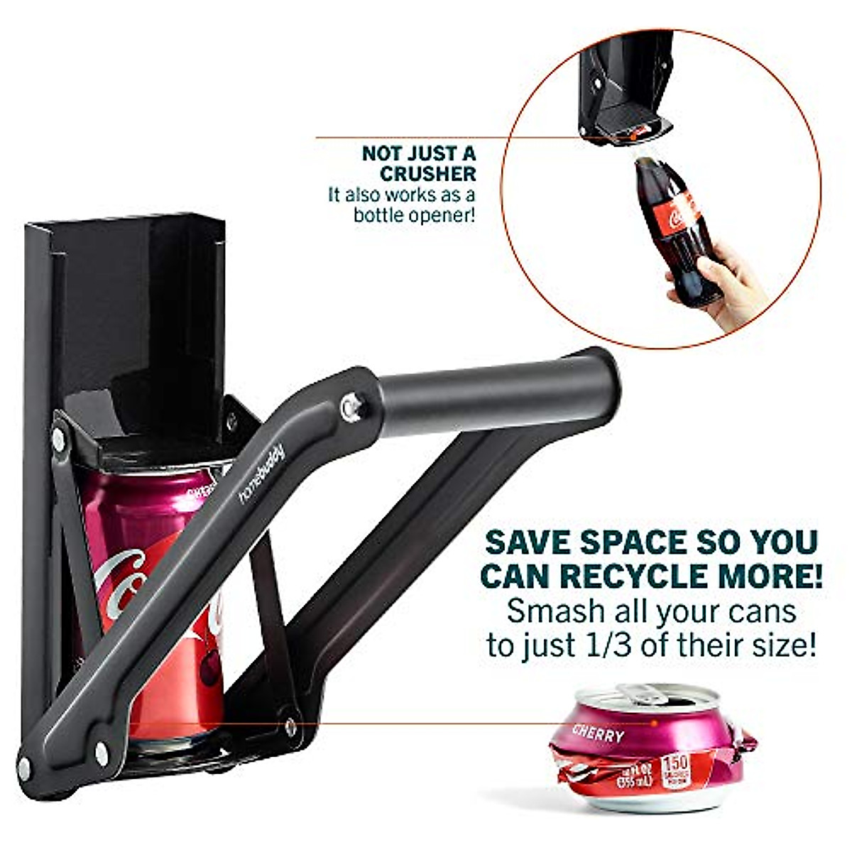 HomeBuddy Can Crusher for Recycling - 12 Oz. and 16 Oz. Can Crusher Wall Mounted for Aluminum Can Crusher, Soda Can Smasher for Recycling, Beer Can Crusher for Recycling Can - Mounting Rivets Included