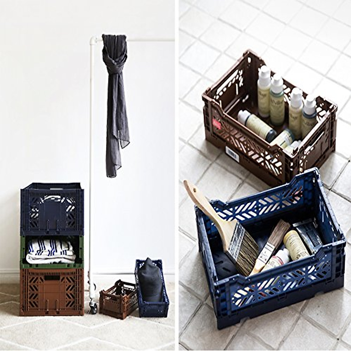 AYKASA Collapsible Storage Bin Container Basket Tote, Folding Basket Crate Container : Storage, Kitchen, Houseware Utility Basket Tote Crate Mini-Box (Dark Green)