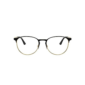 Ray-Ban RX6375 Round Prescription Eyeglass Frames, Black On Arista/Demo Lens, 53 mm