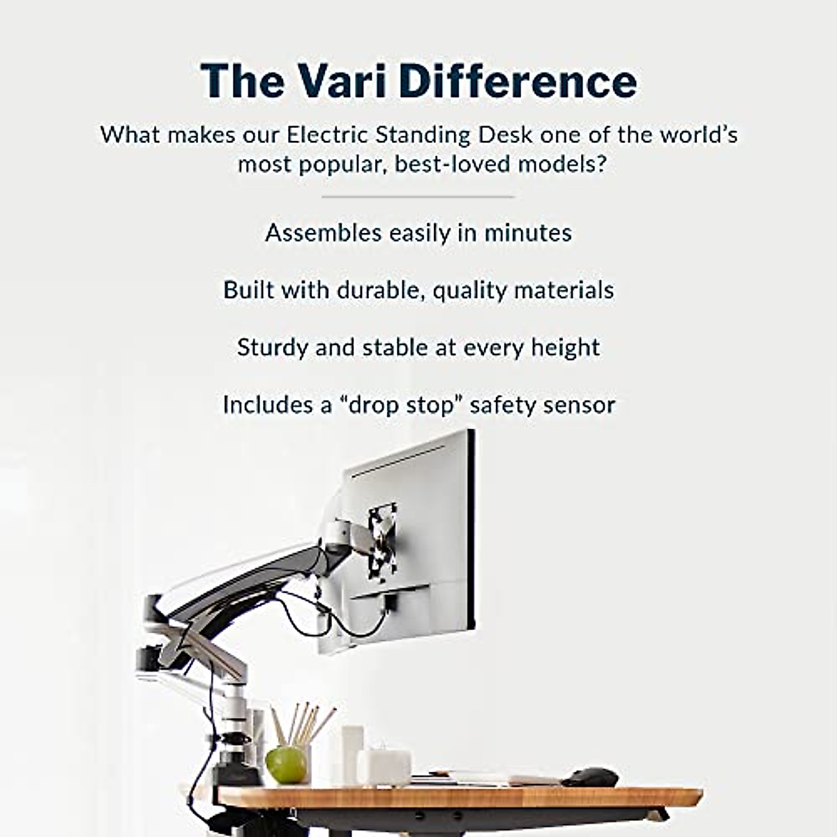 Vari- Standing Desk Adjustable Height (48" x30')- Electric Sit-Stand Computer Desk for Work or Home Office- Dual Motor with Memory Presets- Adjustable Desk from Varidesk- Black