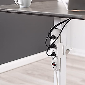 VIVO Clamp-on Power Strip Mount for Desk Leg, Under Desk Office Cable Management Organizer, Spring-Assisted Cord Holder, White, DESK-PS01LC