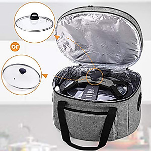 Luxja Double Layers Slow Cooker Bag (with a Bottom Pad and Lid Fasten Straps), Insulated Slow Cooker Carrier Fits for Most 6-8 Quart Oval Slow Cooker, Gray (Bag Only)