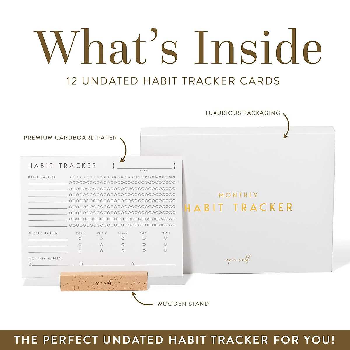 Habit Tracker Calendar with Wood Stand,Daily Goal and Accountability Journal with 12 Paper Sheets for a Year,Develop Better Habits, Goal Tracker, Period Tracker, Fitness, and Overall Well-being