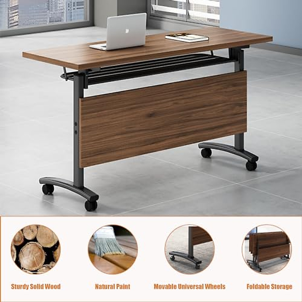 Folding Desk Portable Wood Table 3-Pack Training Room Stackable Conference Table Removable Computer Table Desk Saves Space for Conference Rooms, Media Centers (4)