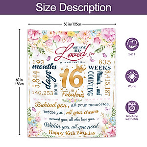 Ruvinzo Sweet 16 Gifts for Girls, 16th Birthday Gifts for Girls, 16 Year Old Girl Gift Ideas, Best Sweet Birthday Gifts for 16 Year Old Girl, Cool Sweet Sixteen Gifts Blanket 60” x 50” for Girls