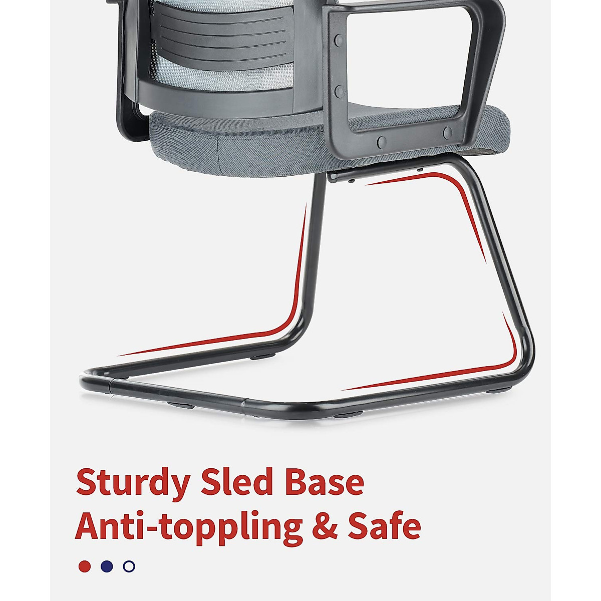 CLATINA Office Guest Chair with Sled Base and Lumbar Support, Ergonomic Mid-Back Mesh Chair Without Wheels, Executive Reception Chair for School Church Conference Wait Room, Grey (1 Pack)