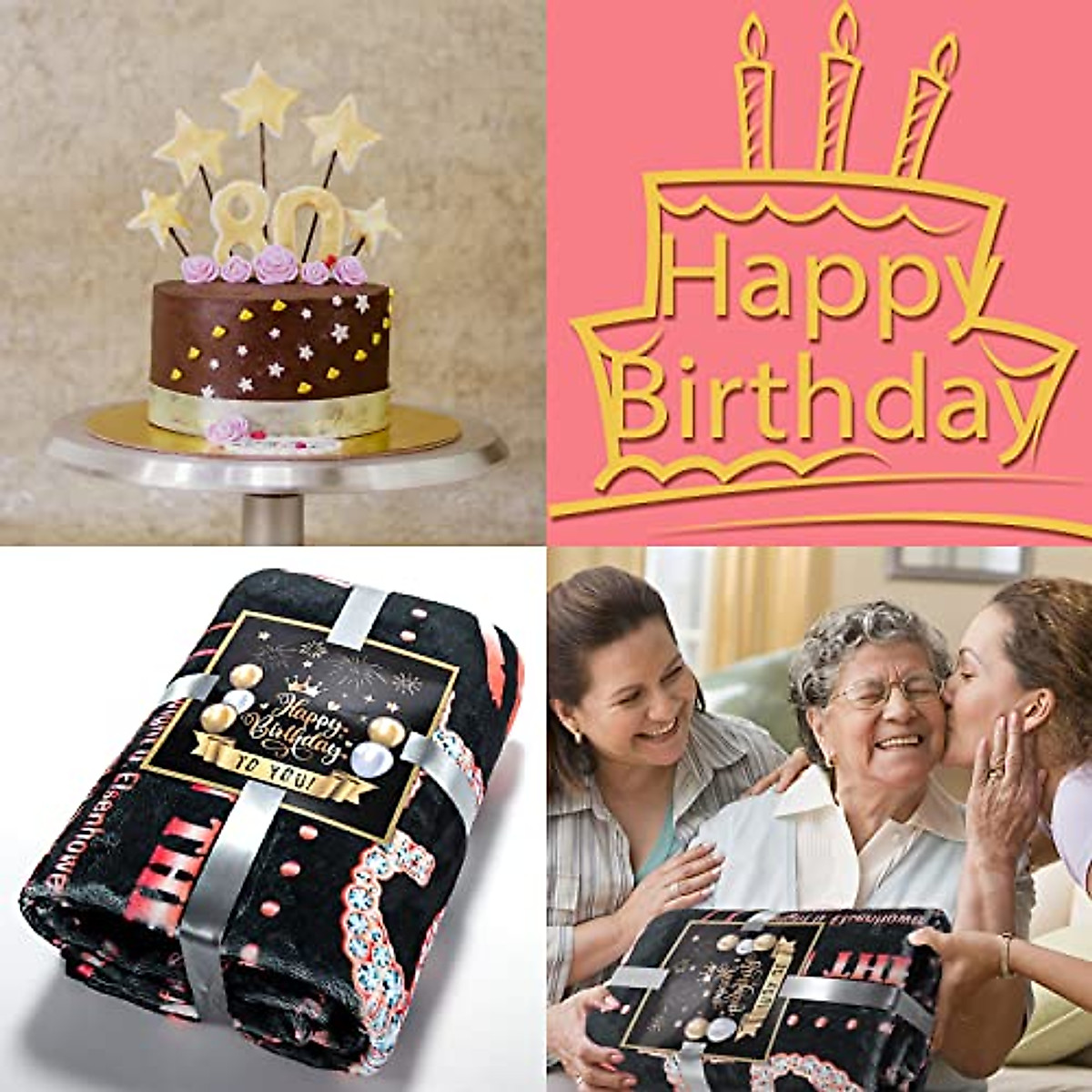 Henghere 80th Birthday Gifts for Women Friend, Mom, Grandma, Sister, Wife, Aunt, Coworker, Happy 80 Year Old Birthday Decorations Women | Blanket for Bed Sofa 60x50 Inches, Rose Gold