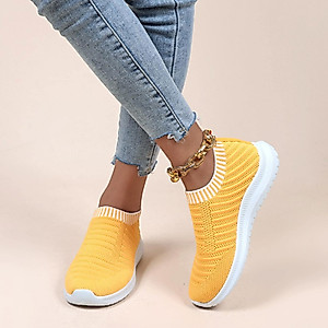 Trilanme Women's Walking Shoes Striped Knit Sock Sneakers Slip On Mesh Platform Air Cushion Running Athletic Sneakers Breathable Nursing Workout Yoga Loafers Gym Tennis for Women