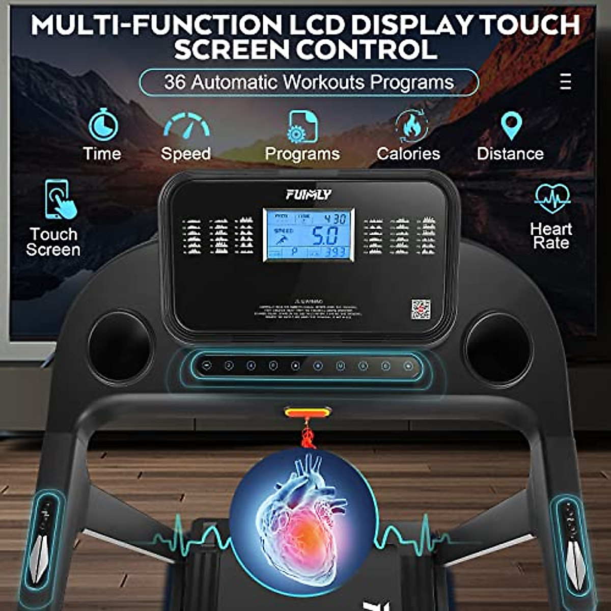 Treadmill with Incline,FUNMILY 3.25HP 18 INCH Wide Treadmill for Home, 300lb Capacity Walking Running Machine with 36 Preset Programs,18"x51" Running Belt, LCD Display, App Control