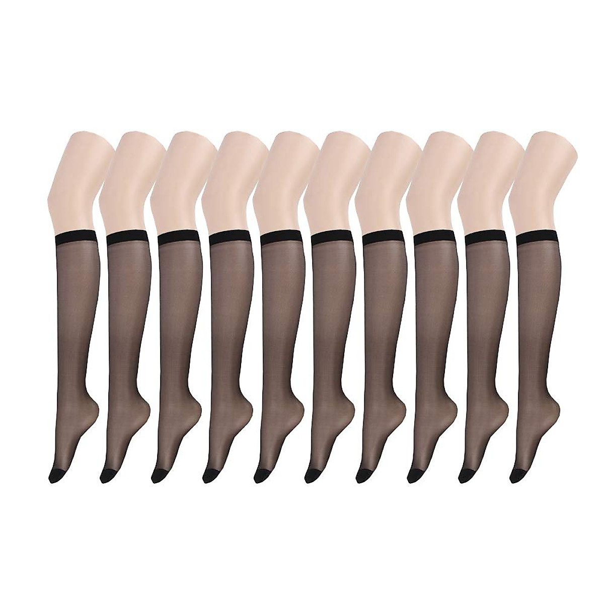 Endingshop 10 Pairs Sheer Knee High Stockings Compression Pantyhose for Women (black_10pairs)
