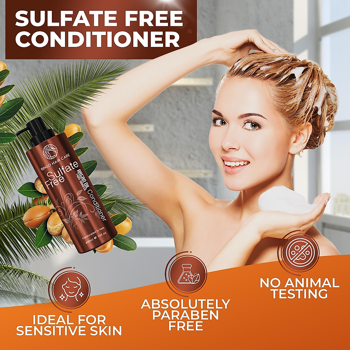 Moroccan Argan Oil Conditioner - Sulfate Free, Anti Frizz Hydrating Thickening Care for Women and Men - Deep Moisturizing Treatment for Color Treated, Curly, Frizzy, Damaged and Dry Hair