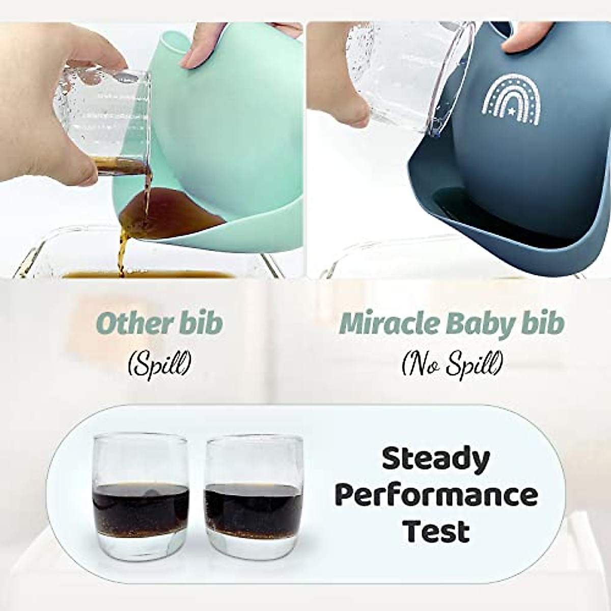 Silicone Bibs for Babies 2 Pack, BPA Free Waterproof Soft Adjustable Fit Silicone Bibs for Babies & Toddlers Easily Wipe Clean Newborn Baby Silicone Bibs (Boys Rainbow)