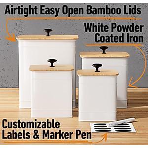 Kitchen Canisters for Countertop Set of 4 with Customizable Chalkboard Labels & Marker Pen - Big Iron Kitchen Canisters with Airtight Lids - Canisters Sets for the Kitchen - White Kitchen Canister Set