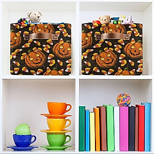 Halloween Pumpkins Candies Storage Basket Bins Decorative Toy Laundry Basket Organization with Handles for Playroom Living Bed Room Office Clothes Nursery,2 pcs
