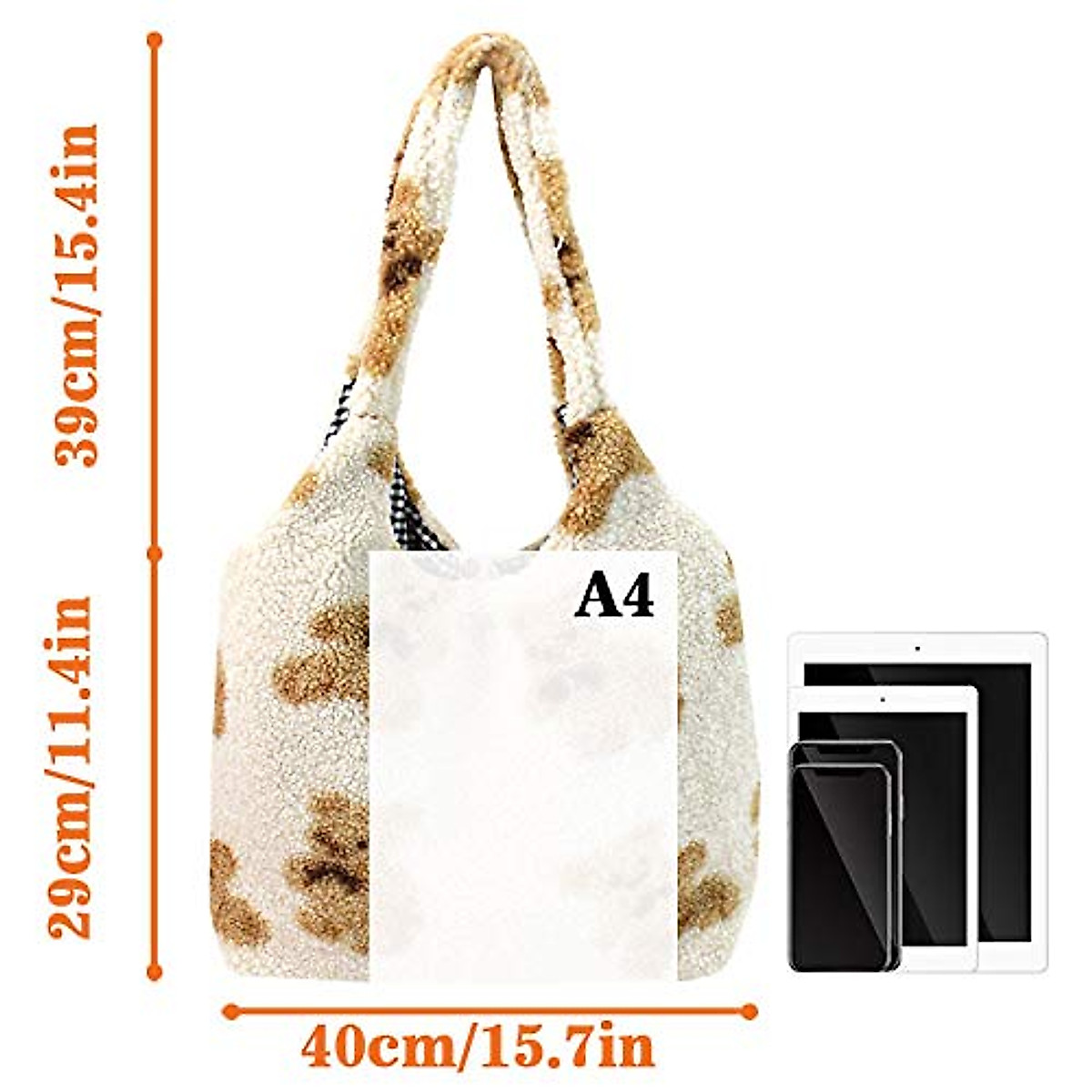 Cute Fluffy Bear Bags Large Tote Handbag Purse Shoulder Bags for Women Girls