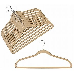 Ultra-Slim Velvet Shirt/Pant Hangers - Set of 100 - Camel