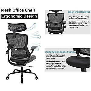 Ergonomic Office Chair, Desk Chair with Lumbar Support, Thick Cushion Breathable Mesh Computer Chair,High Back Desk Chair with 3D Armrests and Adjustable Headrest (Black)